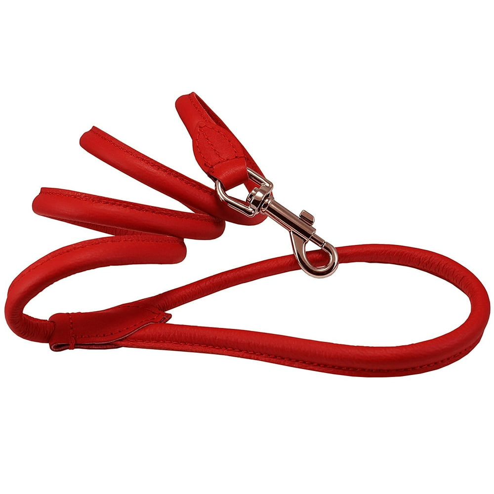 Dogs My Love 4ft Long Round Genuine Rolled Leather Dog Leash Red ...