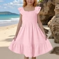 HUITKMM Big Girl's Square Neck Smocked Dress Open Back Ruffle A-Line ...