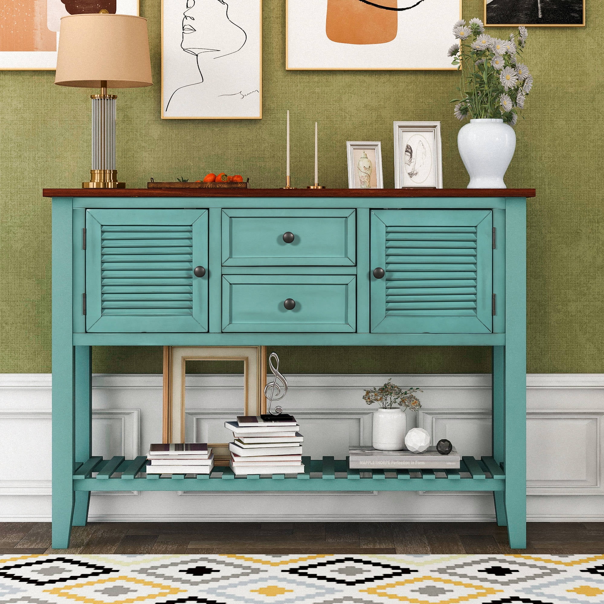 Console Tables with Shutter Doors Two Storage Drawers and Bottom Shelf ...