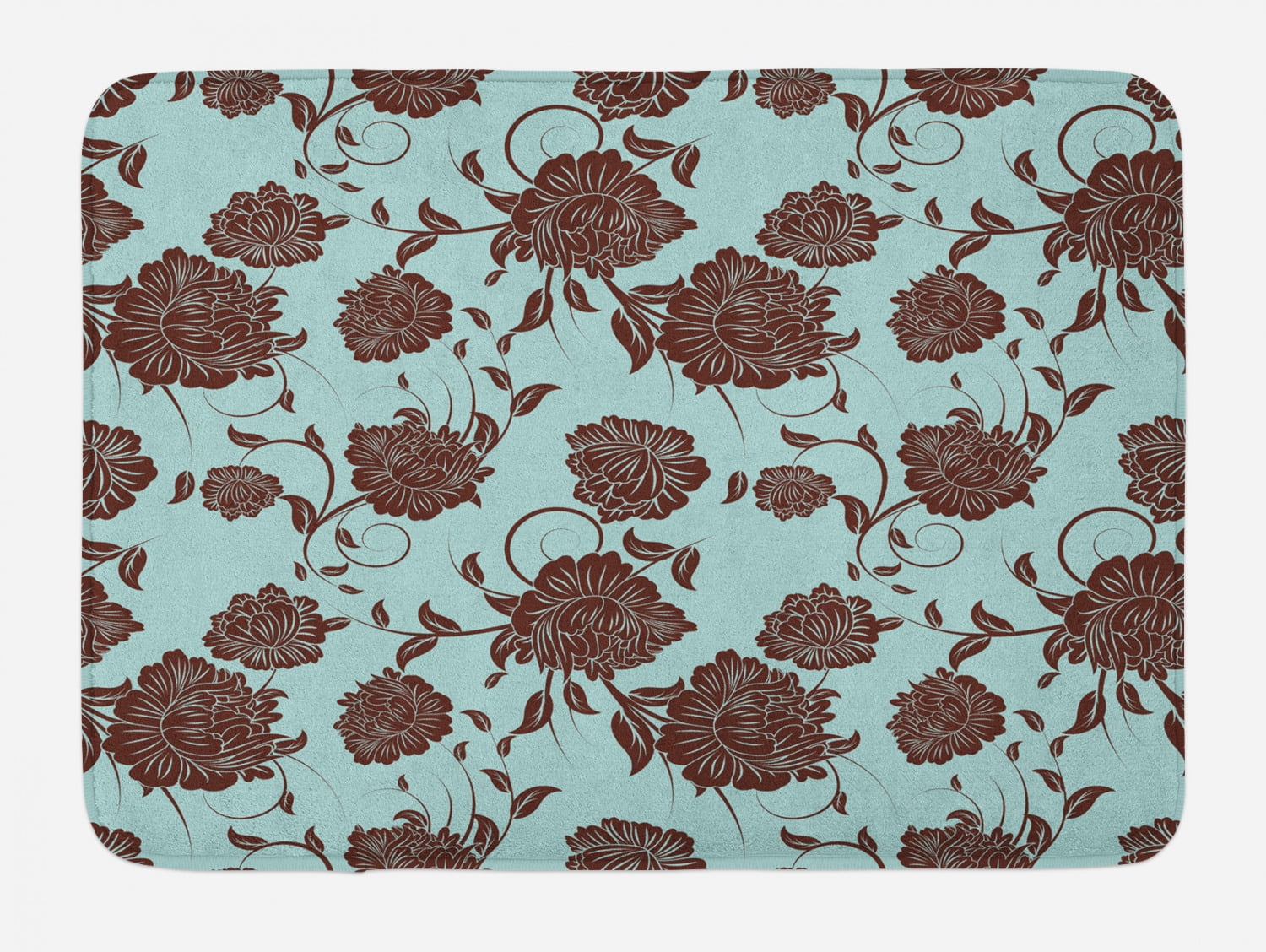Floral Bath Mat, Ornamental Flowers Design with Curvy Swirled Branches ...