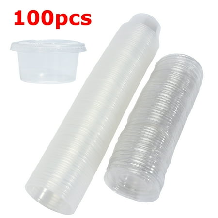 100 x Clear 150ml Plastic Sauce Disposable Small Storage Container with ...