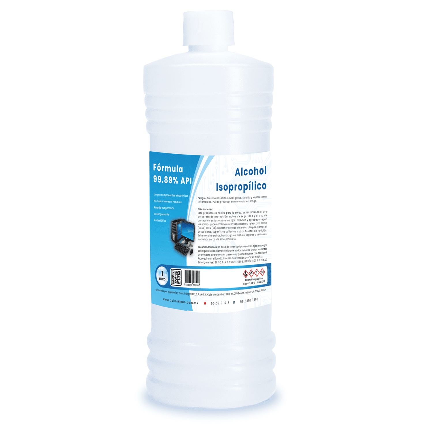 Alcohol Isopropílico 99.89% puro 1 Litro Quimiklean Líquido/envase ...
