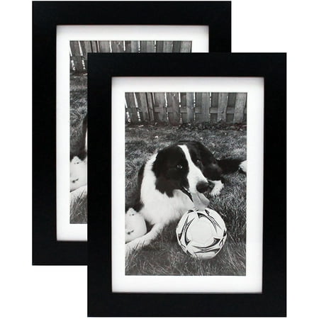 5x7 Black Gallery Picture Frame with Mat to 4x6 Two Frames Wide Molding ...