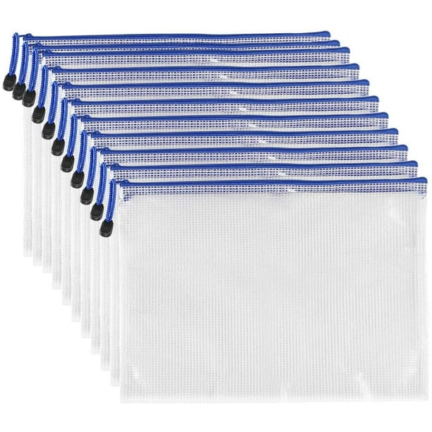 12 A4 Zipper Envelope Bags, Water-Resistant PVC Zippered File Bag ...