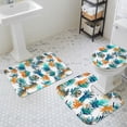 Blue Brown Palm Leaf Bathroom Rugs Set Tropical Plant Minimalist Style ...