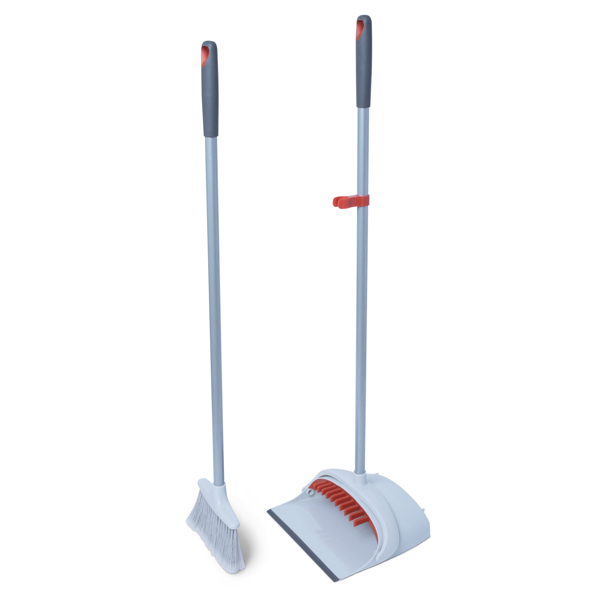 Smart Design Dustpan Broom Set - 38.5 inch - Gray and Sunset Orange ...