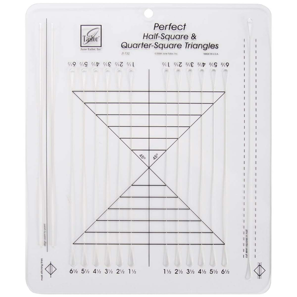 June Tailor Perfect Half & Quarter Square Triangles Ruler-10-1/2"X12-1/ ...