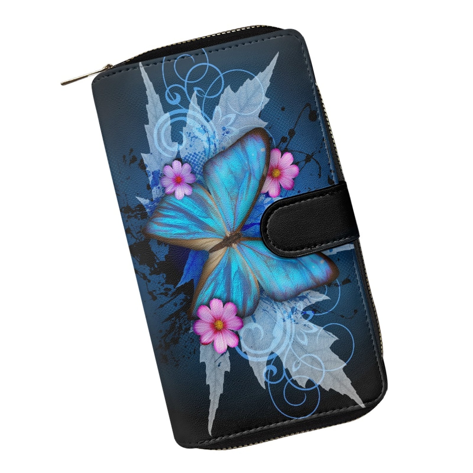 Xoenoiee Blue Butterfly Flowers Pattern Slim Thin Wallet PU Leather ...
