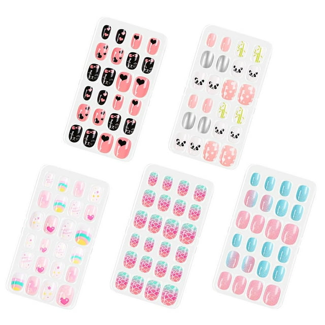 2400Pcs Kids False Nails Pre-glue Full Cover Stick on Nails Press on ...