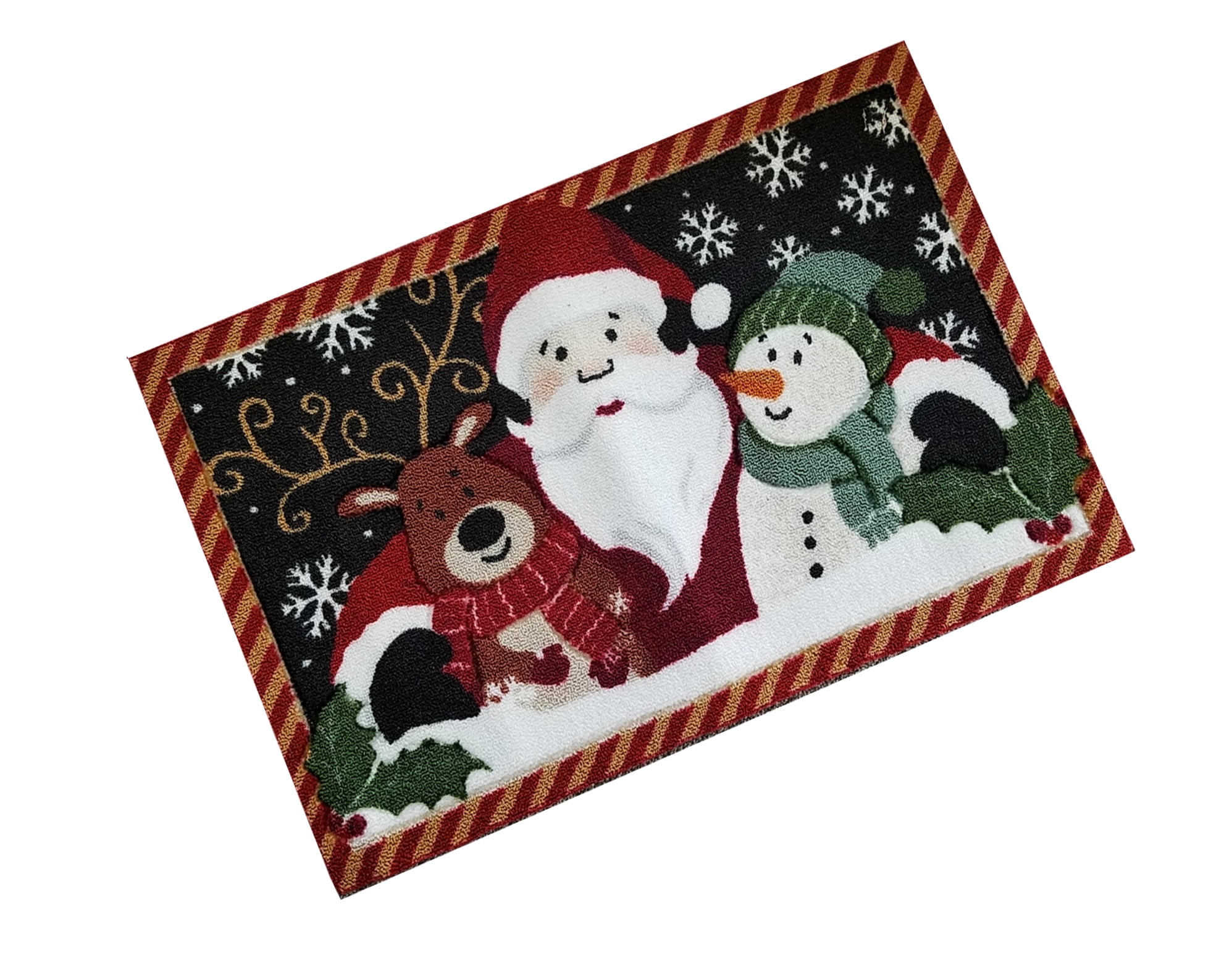 Santa, Reindeer and Snowman Christmas Accent Rug with Non-Skid Latex ...