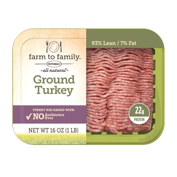 Butterball All Natural Fresh Ground Turkey, 93/7%, Tray, 1 Pound, 22 ...