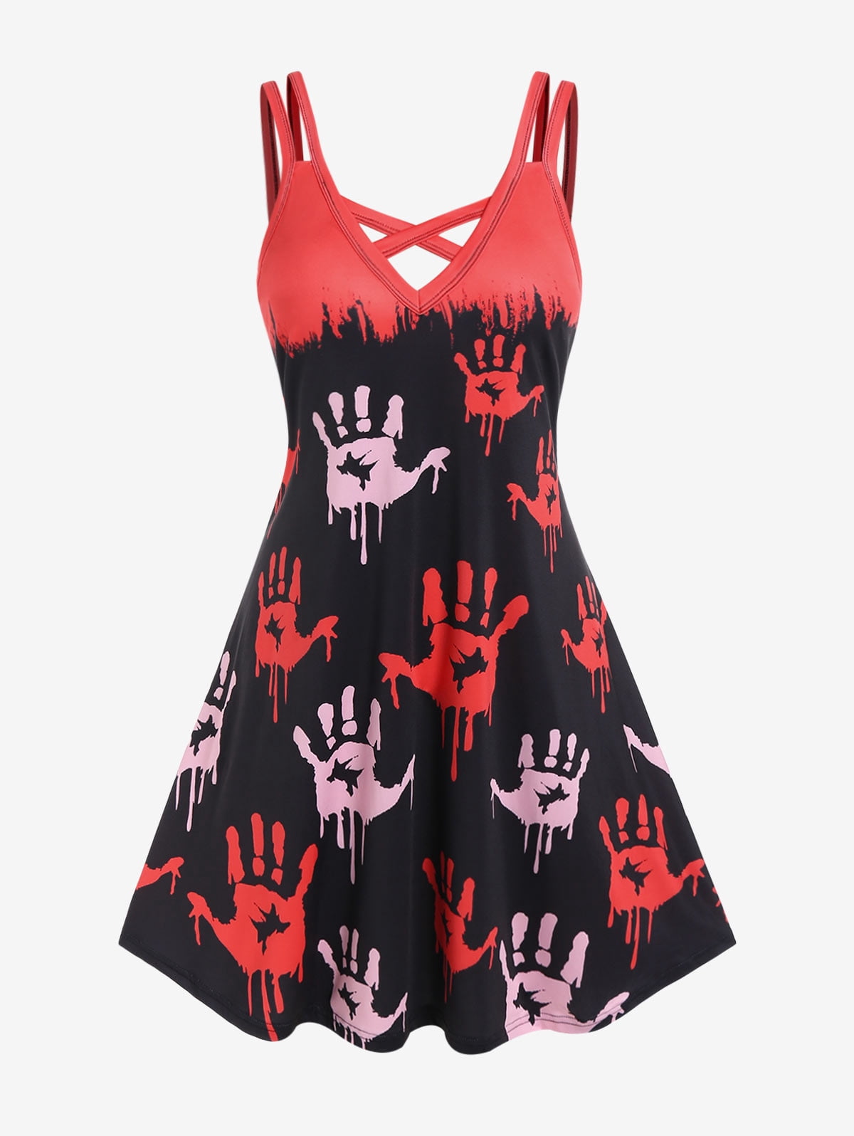 Rosegal Women's Plus Size Crisscross Halloween Bloody Handprint Dress ...