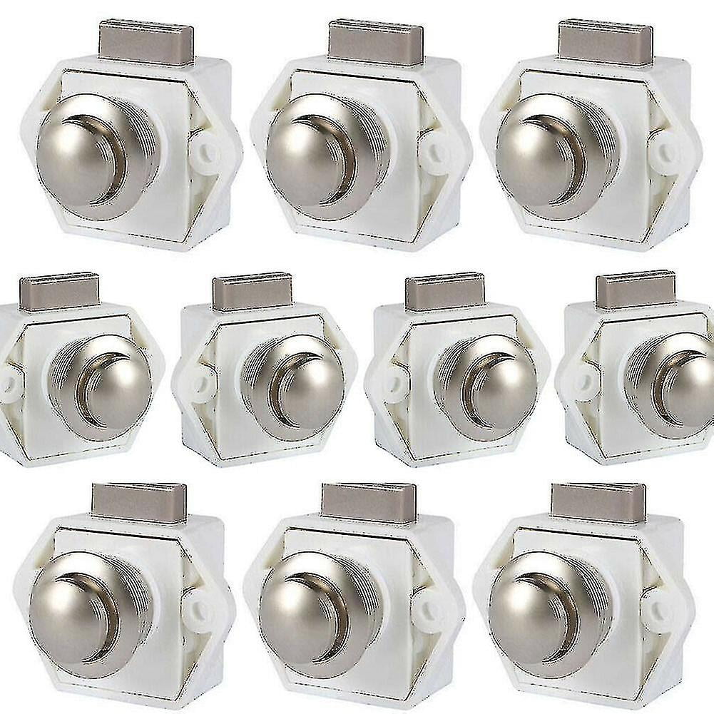 White-10pcs Botón pulsador Cerradura Pestillo Perilla Cajón Armario ...