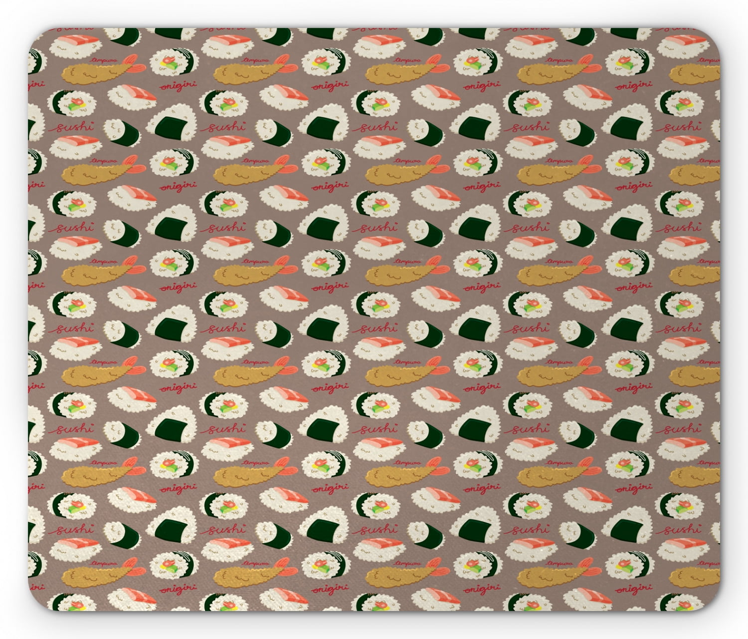 Sushi Mouse Pad, Tasty Dishes Onigiri and Tempura Cartoon Artwork ...