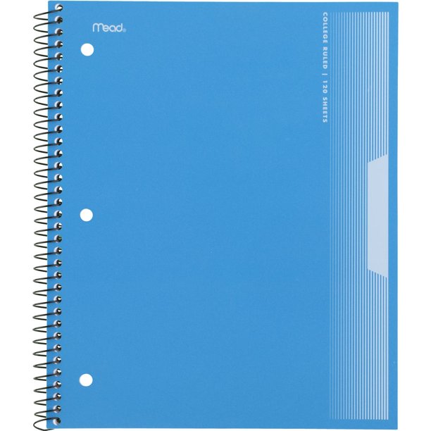 Mead Spiral Notebook, 3 Subject, College Ruled, 8 1/2" x 11", Blue ...