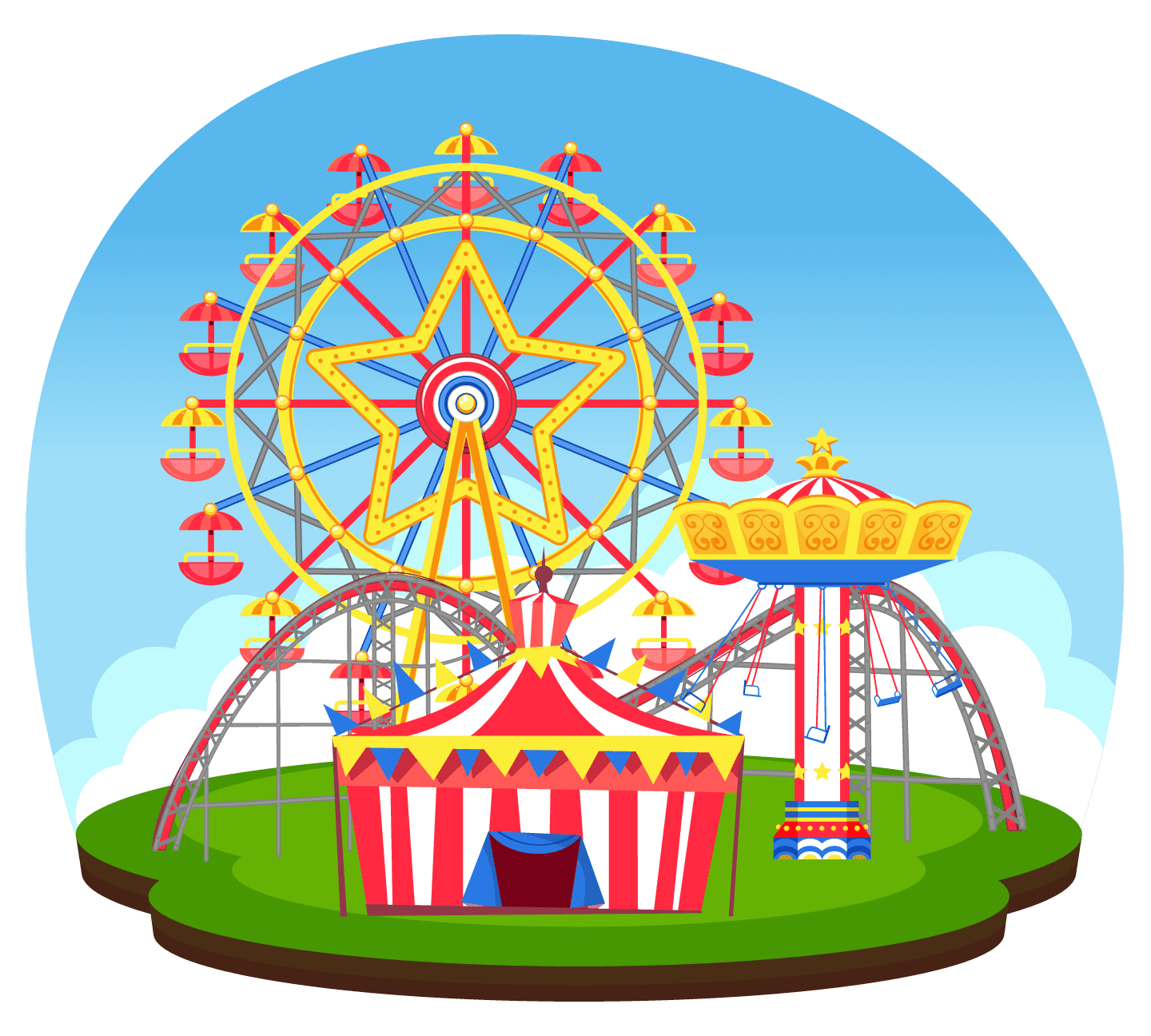 Circus Tent with Ferris Wheel and Roller Coaster with Clear Blue Sky ...