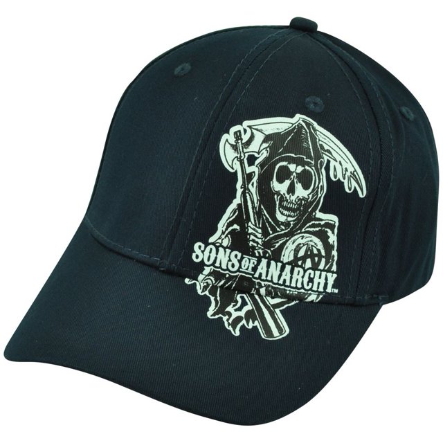 Sons of Anarchy OSFA Sun Buckle Show Samcro Reaper Skulls Black Hat Cap ...