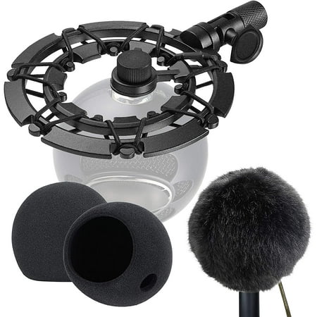 Blue Snowball Shock Mount with Pop Filter, Furry Windscreen Cover for ...