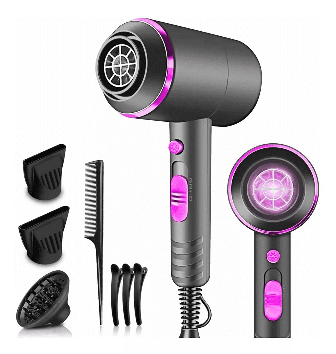 Secadora De Cabello Profesional Portátil De 2000w Y 3 Velocidades Negra ...