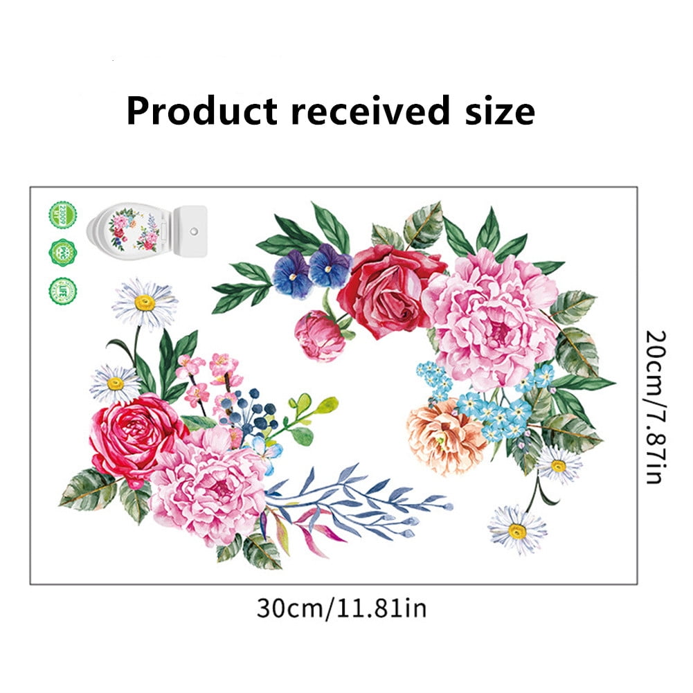 Floral Toilet Stickers PVC Flower Murals Lightweight Waterproof Self ...