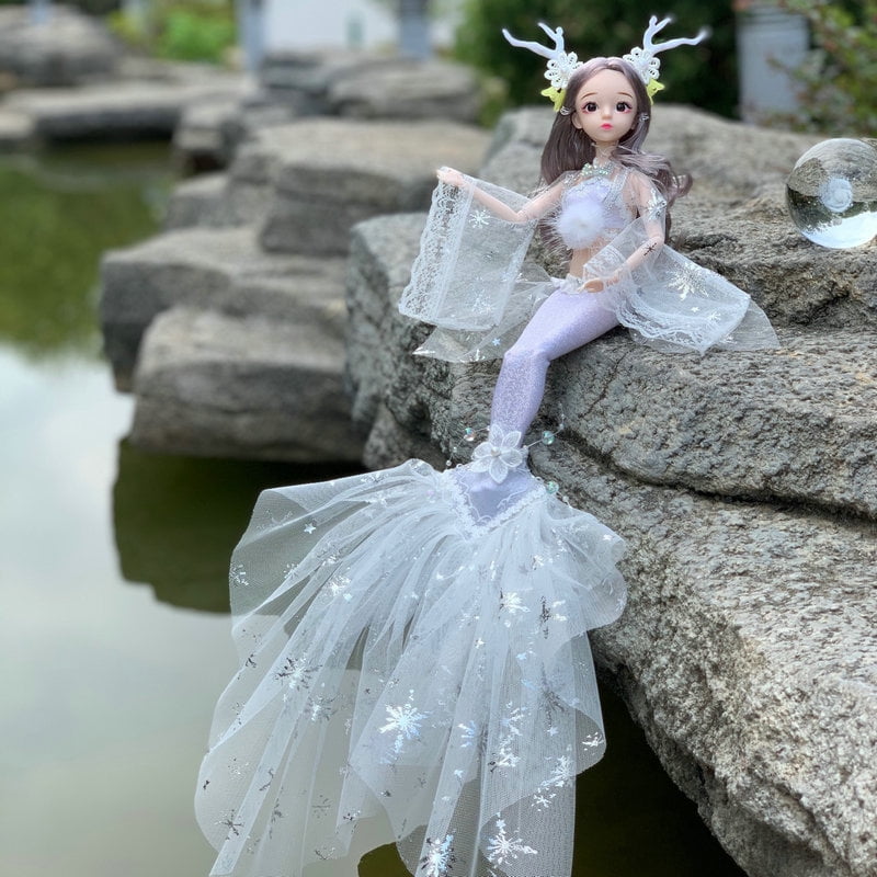 45cm Wedding Mermaid Doll Elf Princess Doll with Antlers Headdress ...