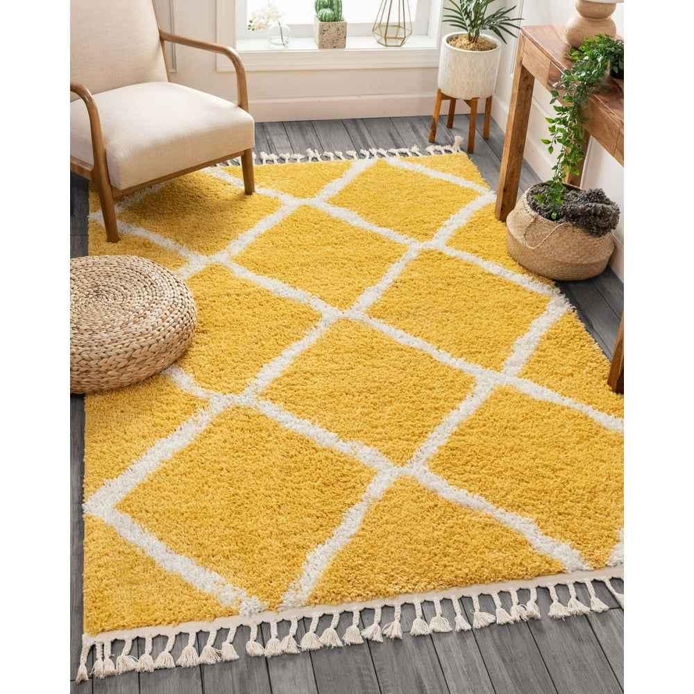 Well Woven Celina Yellow Moroccan Shag Diamond Trellis Pattern Area Rug ...