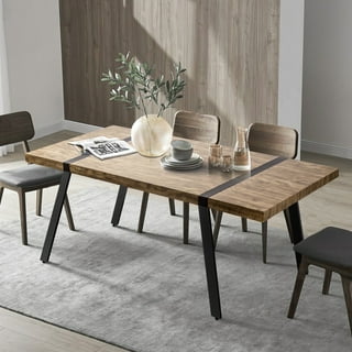 60" Modern Industrial Veneer and Metal Dining Table - Light Ash ...