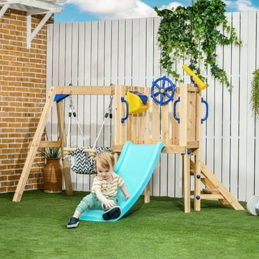 Swing-N-Slide Ranger Plus Outdoor Wooden Swing Set with Slide and ...