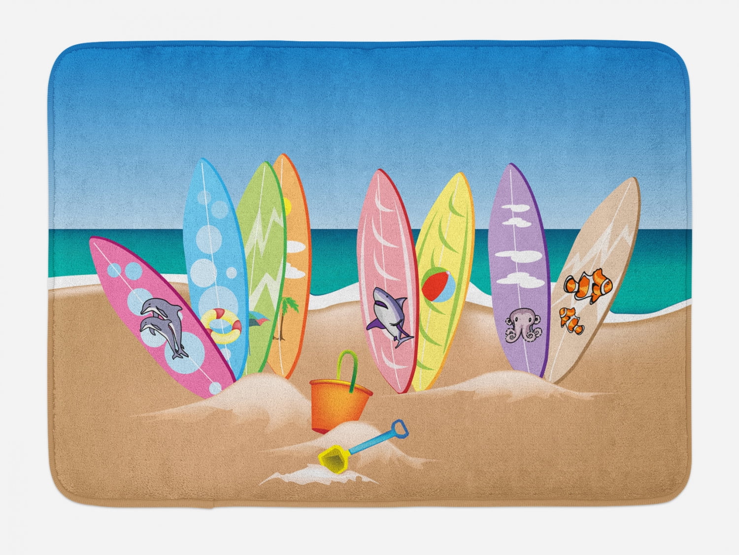 Ocean Bath Mat, An Illustration Collection of Surfboards on the Sandy ...