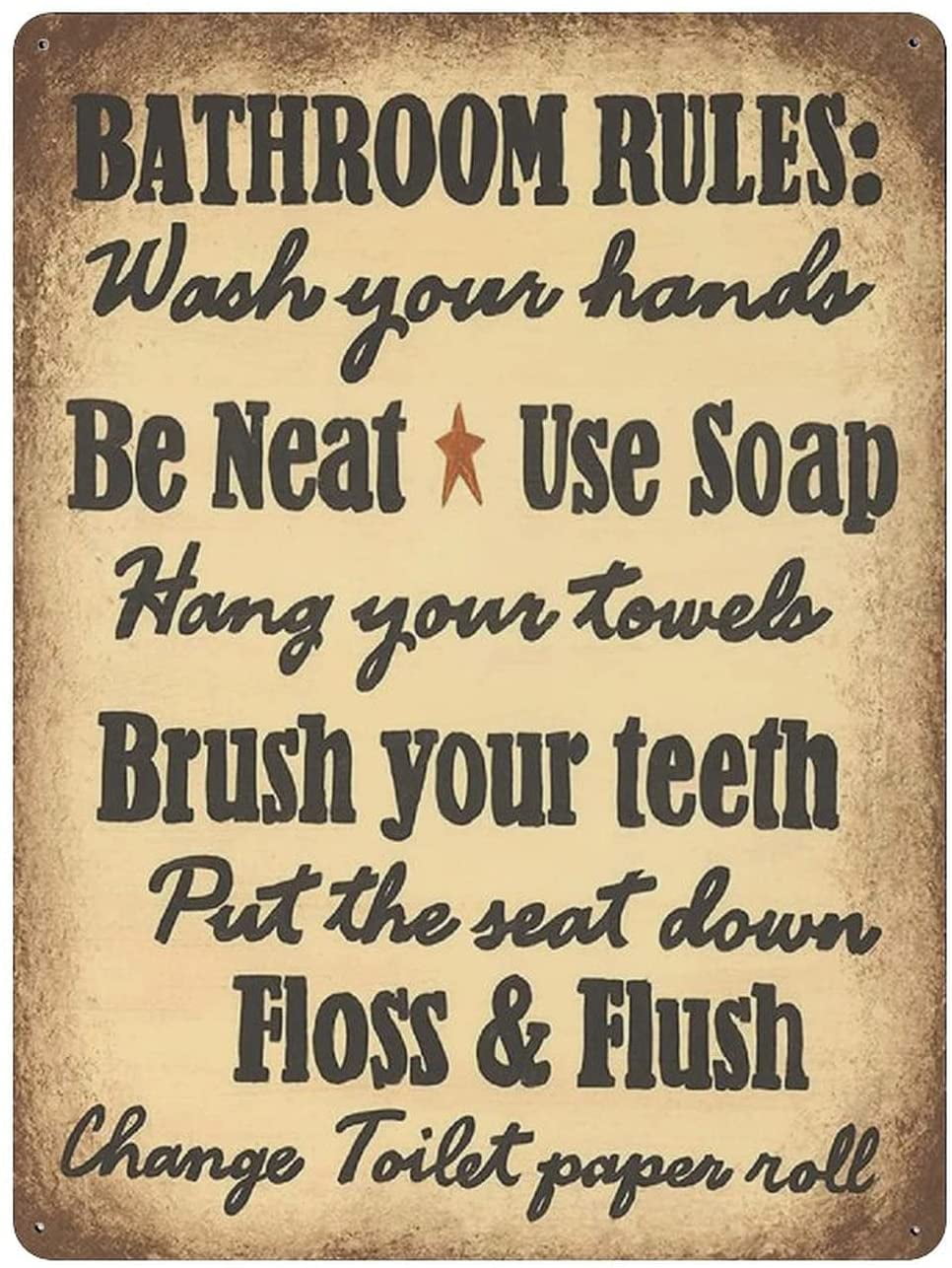 Metal Tin Sign Bathroom Rules Wash Your Hands Be Neat Use Soap Tin Sign ...