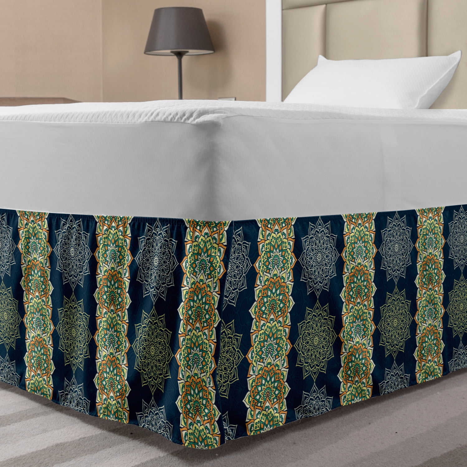 Eastern Bed Skirt, Bohemian Motifs Vertical Borders Moroccan Ottoman ...