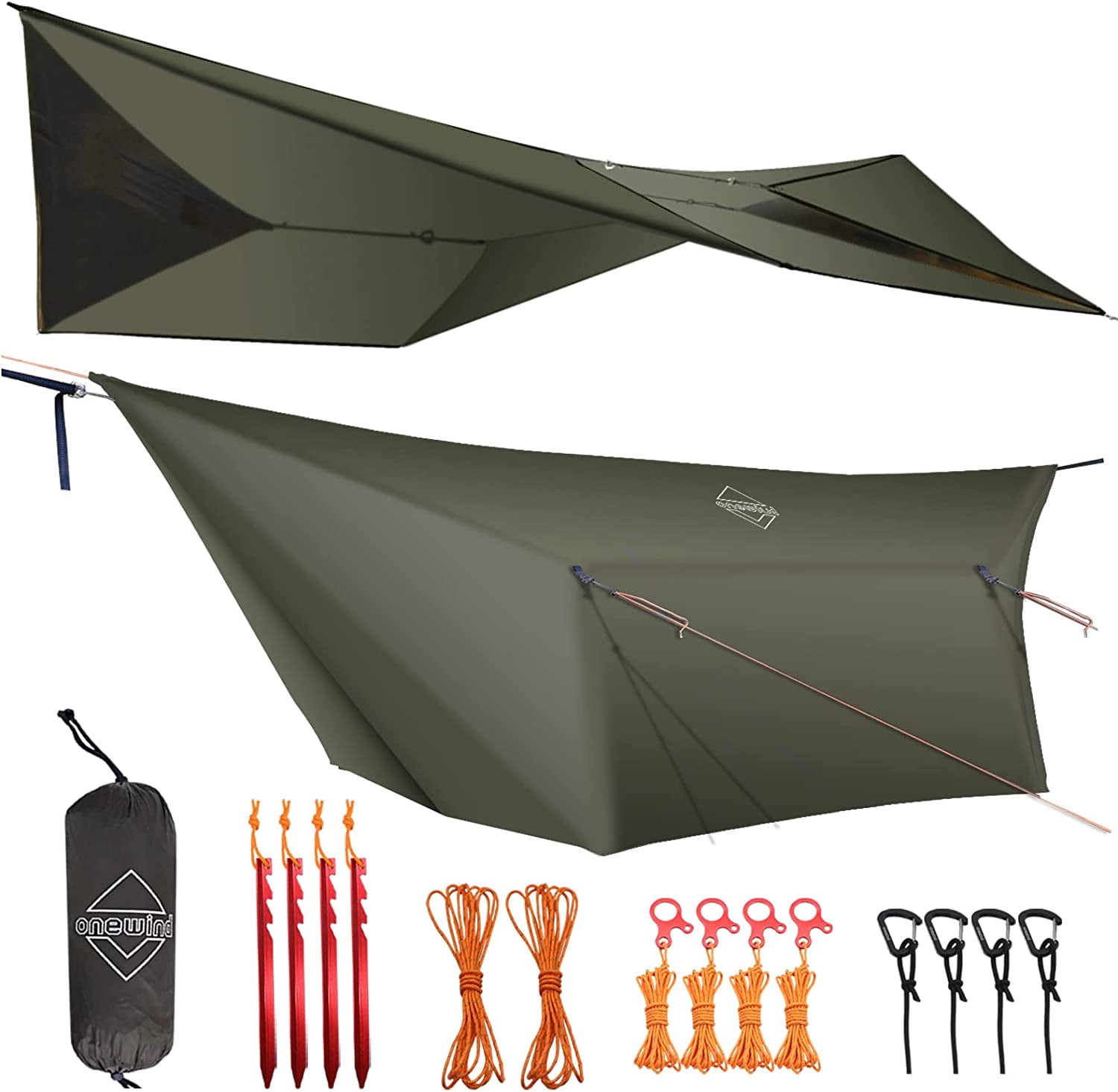 Onewind 12ft Hammock Rain Fly, Camping Tarp with Complete Accessories ...