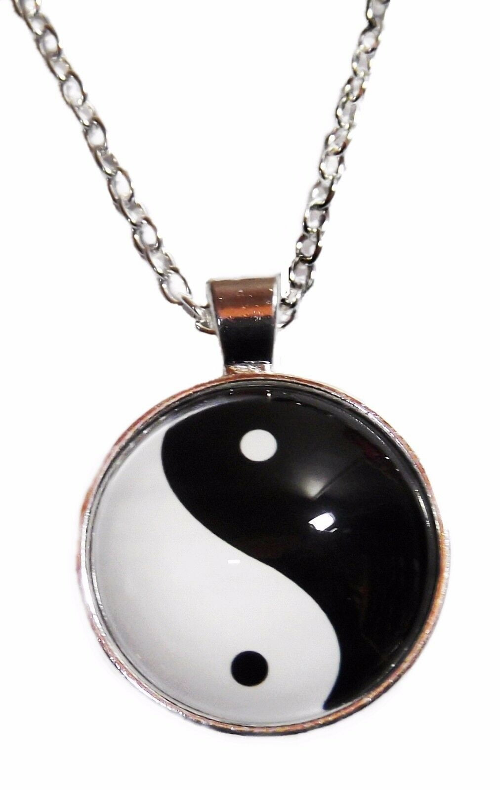 YIN YANG Symbol Glass Domed Black/White Pendant on 18" Chain - Walmart.com