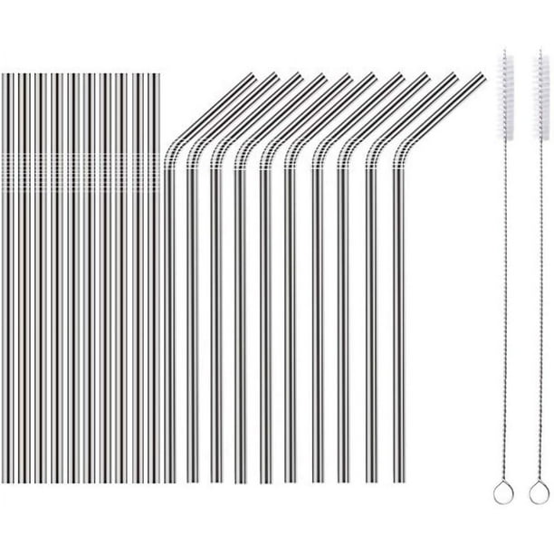 Buyer Star 20 Pack Reusable Stainless Steel Silver Metal Straws with 2 ...