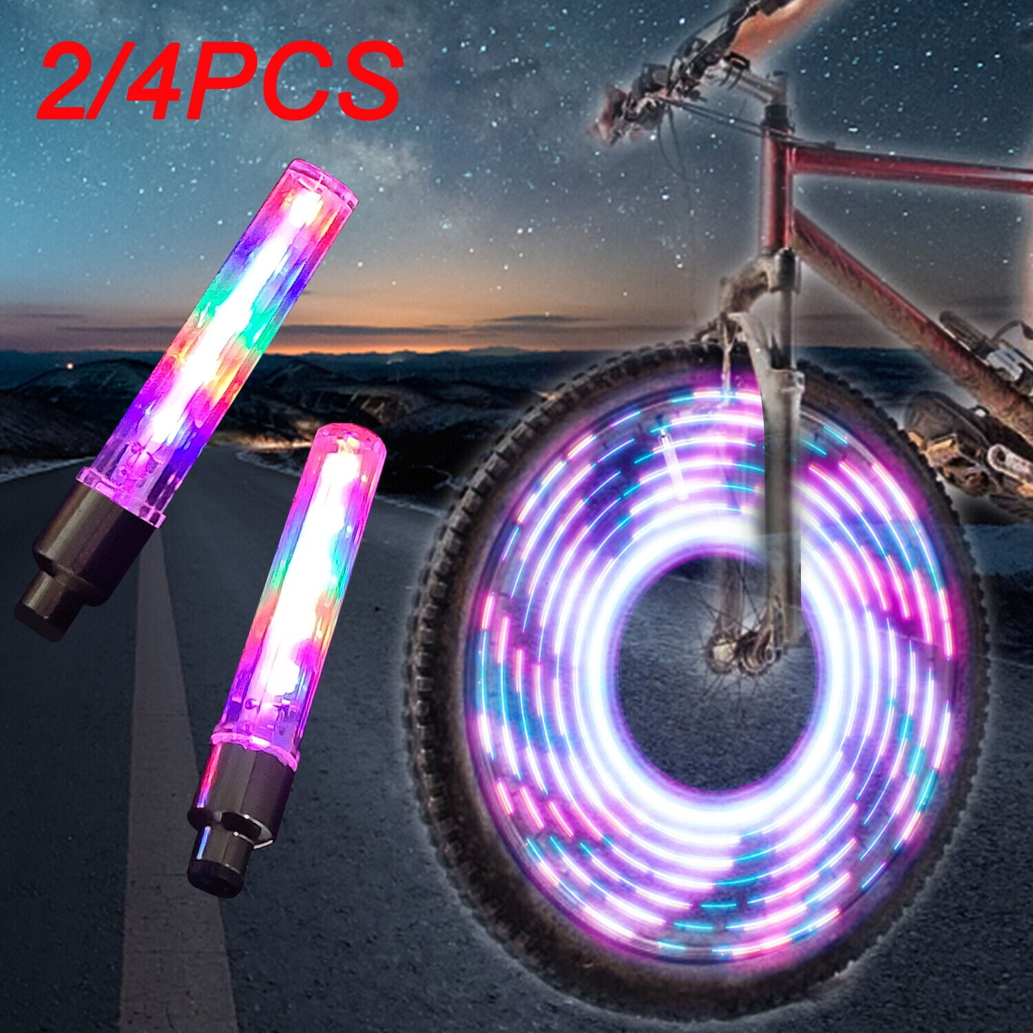 Htwon 2/4PCS LED Bicycle Bike Cycling Rim Lights Wheel Tire Valve Cap ...