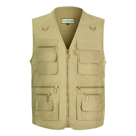 LUXUR Men Jacket Sleeveless Cargo Vest Multi Pockets Waistcoat Casual ...