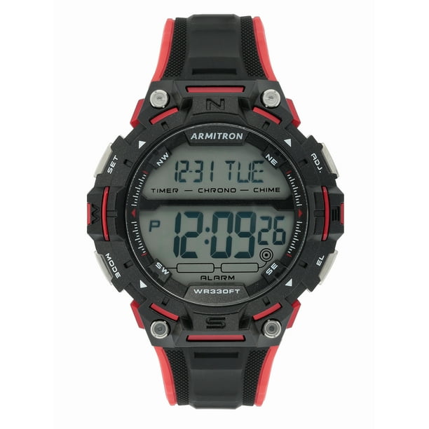 Armitron - Armitron Unisex Black Digital Watch with Red Accents ...
