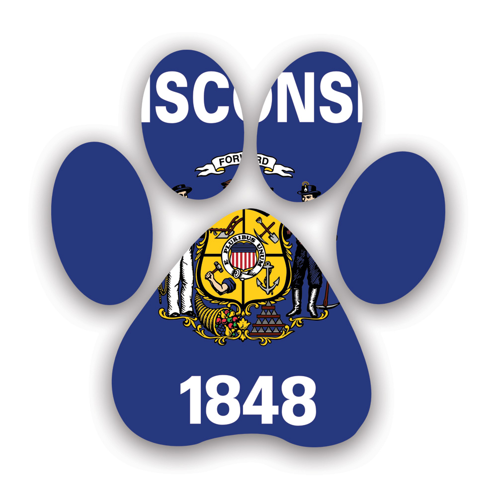 Wisconsin State Paw Print Shaped Sticker Decal - Self Adhesive Vinyl ...
