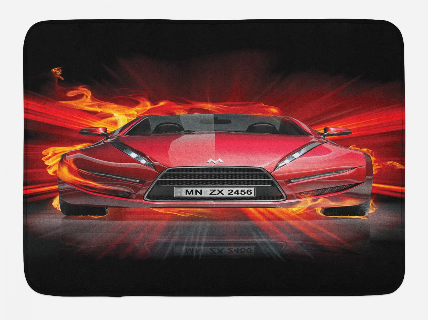 Cars Bath Mat, Front View Car Speeding Hot on Abstract Backdrop Concept ...