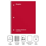 Staples 1-Subject Notebooks 8" x 10.5" College Ruled 70 Sheets Assorted ...