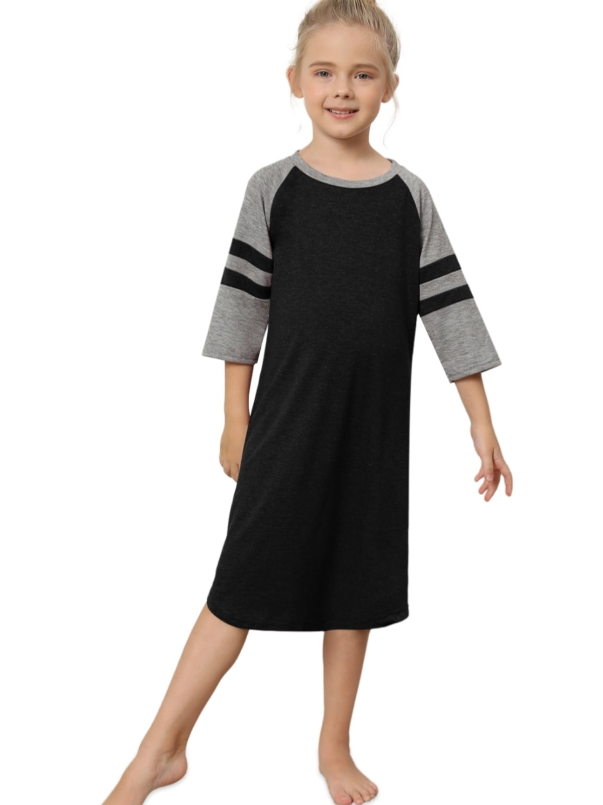 EFINNY Girls 3/4 Sleeve Nightgowns Contrast Color Nightdress Round Neck ...