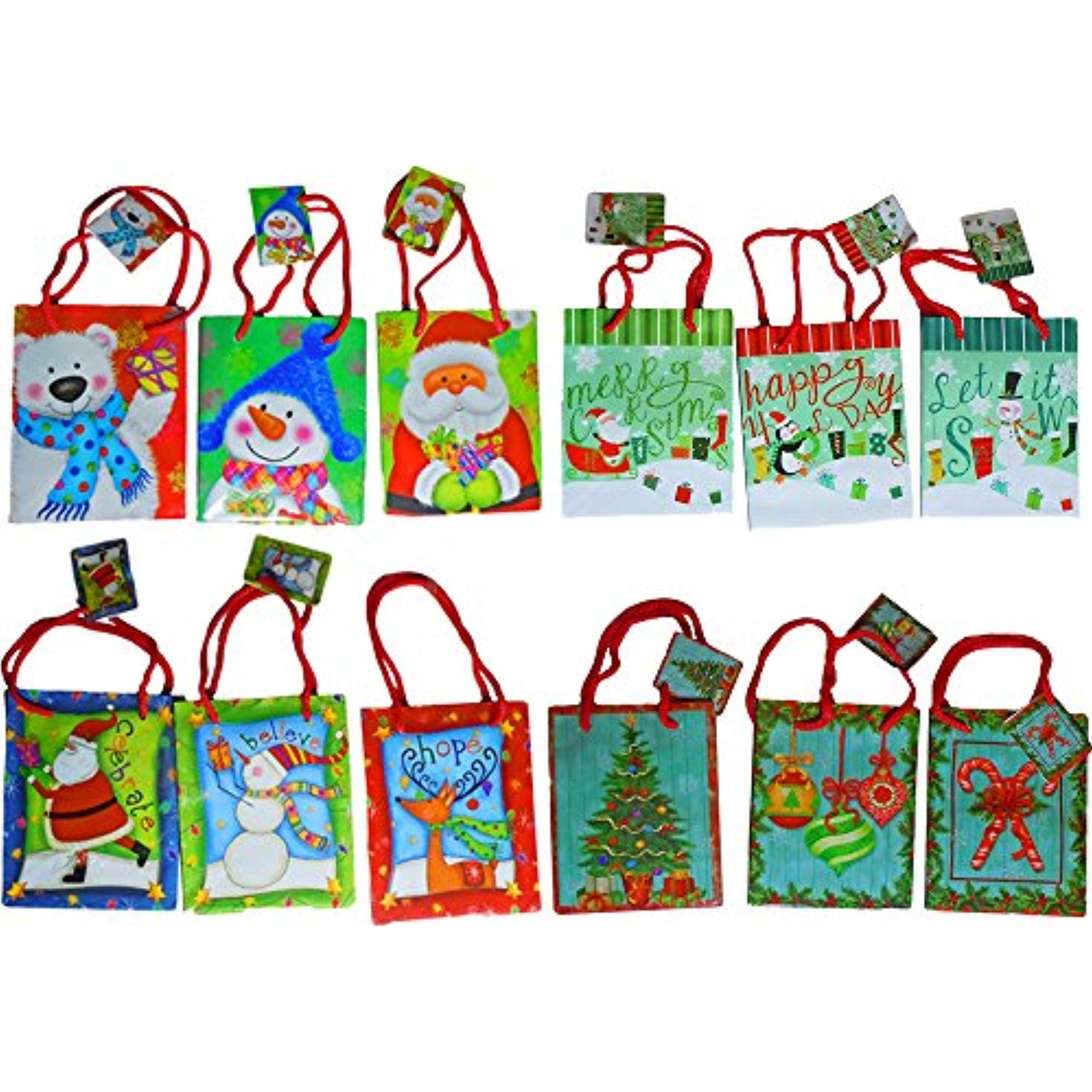 Holiday Christmas Small Gift Bags, 4.25"x5.25"x2.25" (12 Bags ...