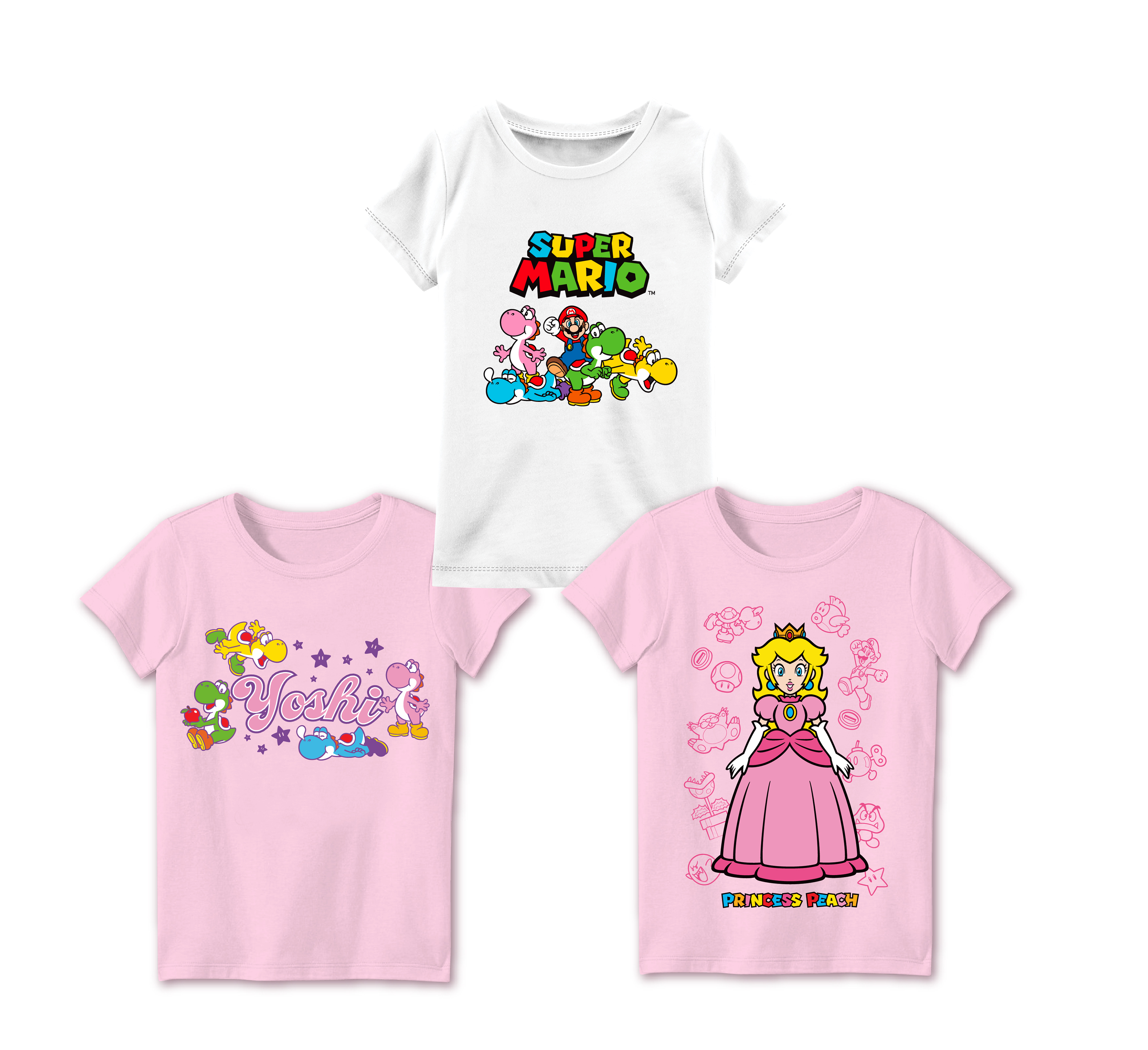 Nintendo Super Mario Princess Peach Yoshi Girls T-shirt 3 Pack Bundle ...