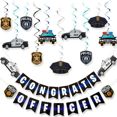 12 Pieces Police Party Hanging Swirls and Police Party Jointed Banners ...