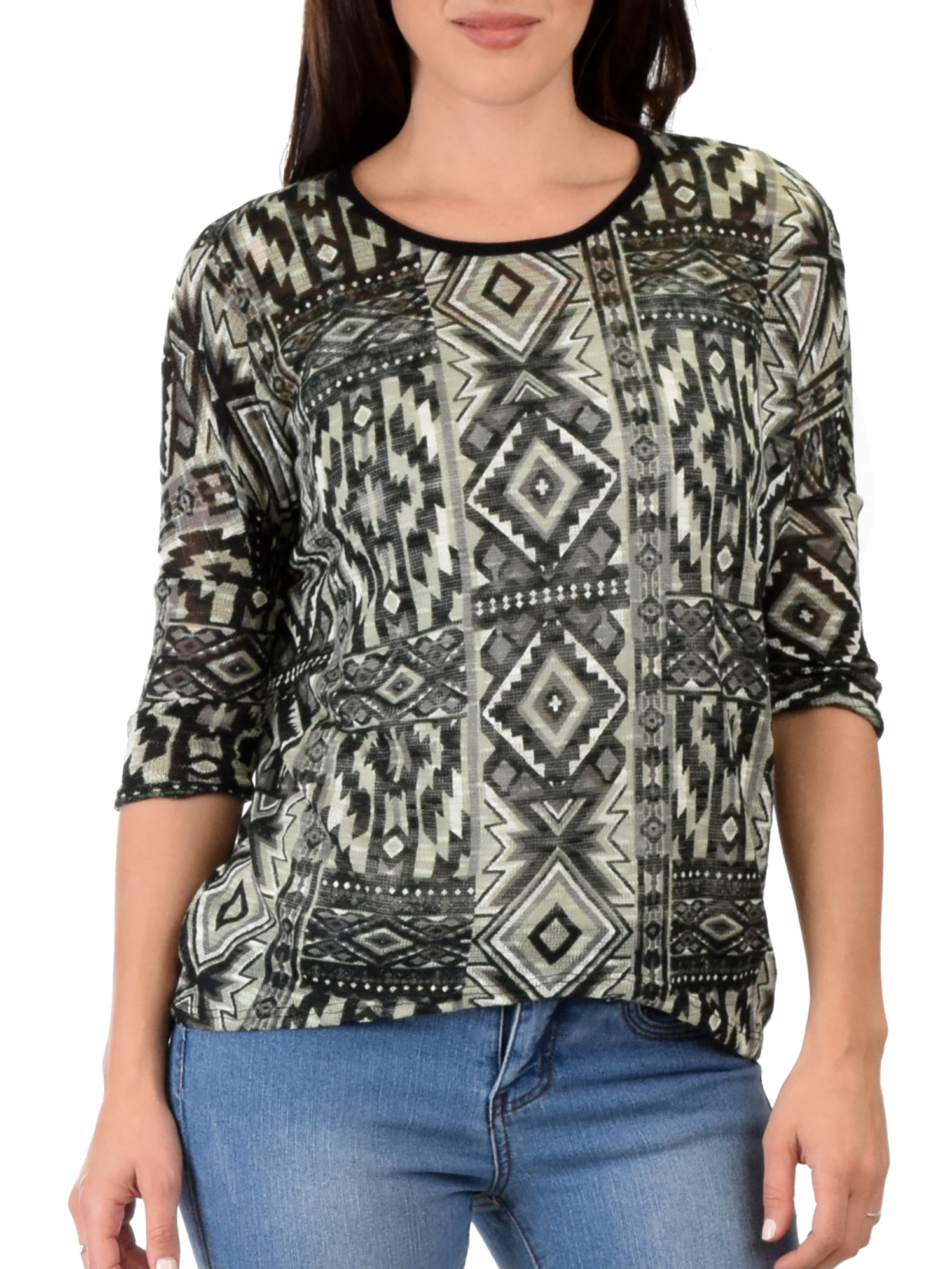Lyss Loo Women's French Terry 3/4 Sleeve Patterned Tunic Top - Walmart.com