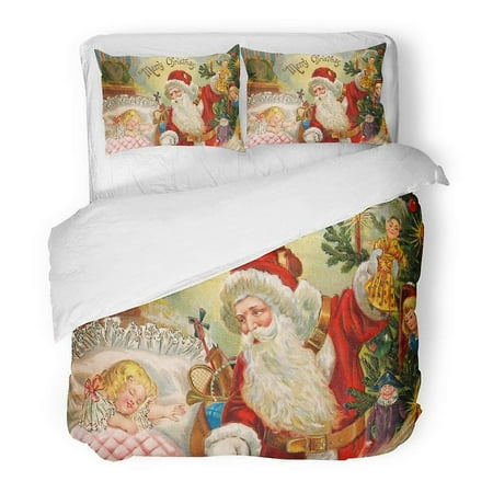 3 Piece Bedding Set Christmas Santa Midnight Visit Early 1900s Vintage ...