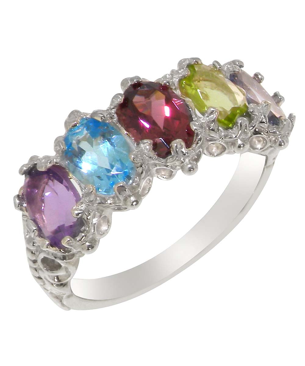 LBG British Made 14k White Gold Natural Multi Gemstone Womens Eternity ...