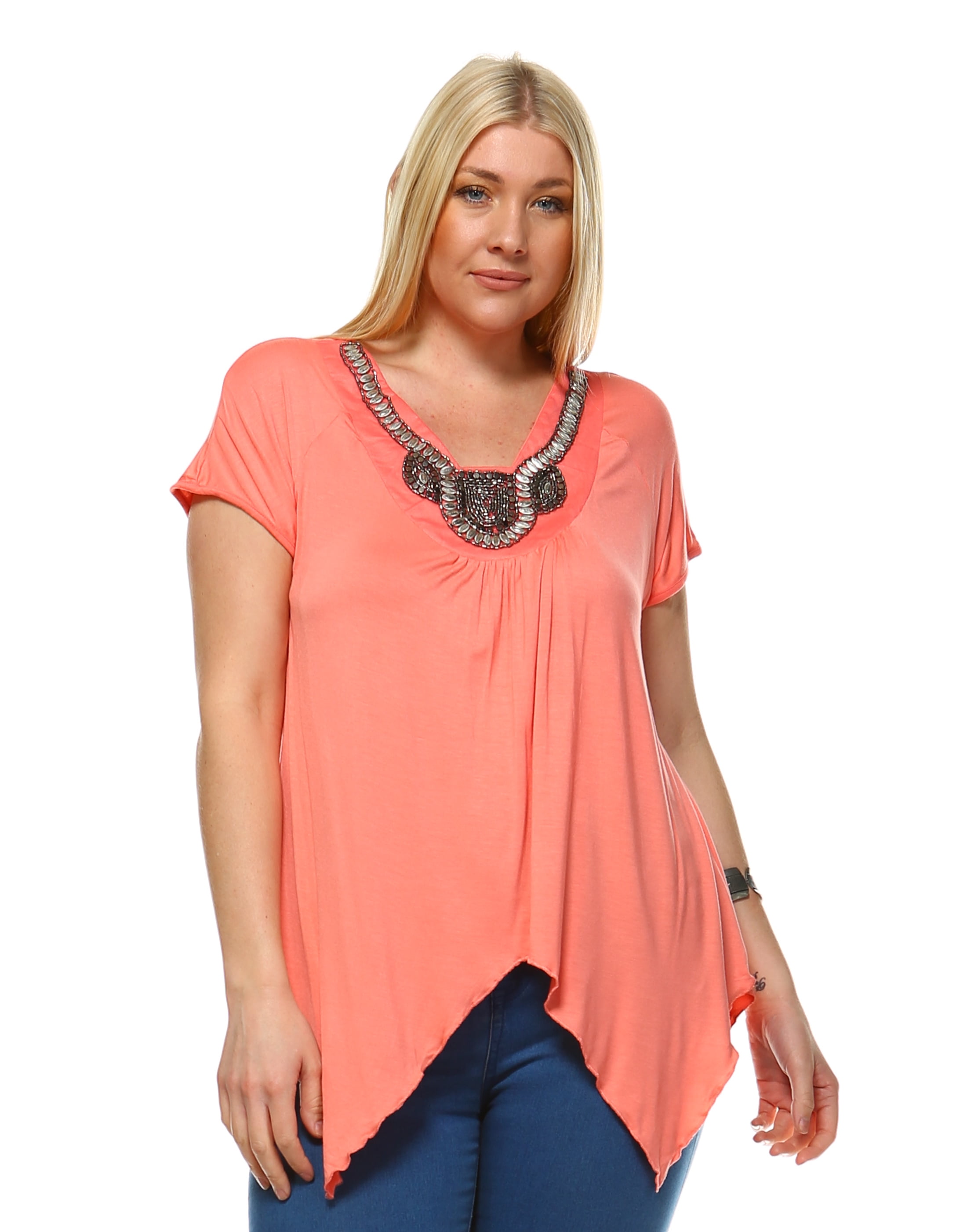 White Mark Women's Plus Size Embellished Top - Walmart.com