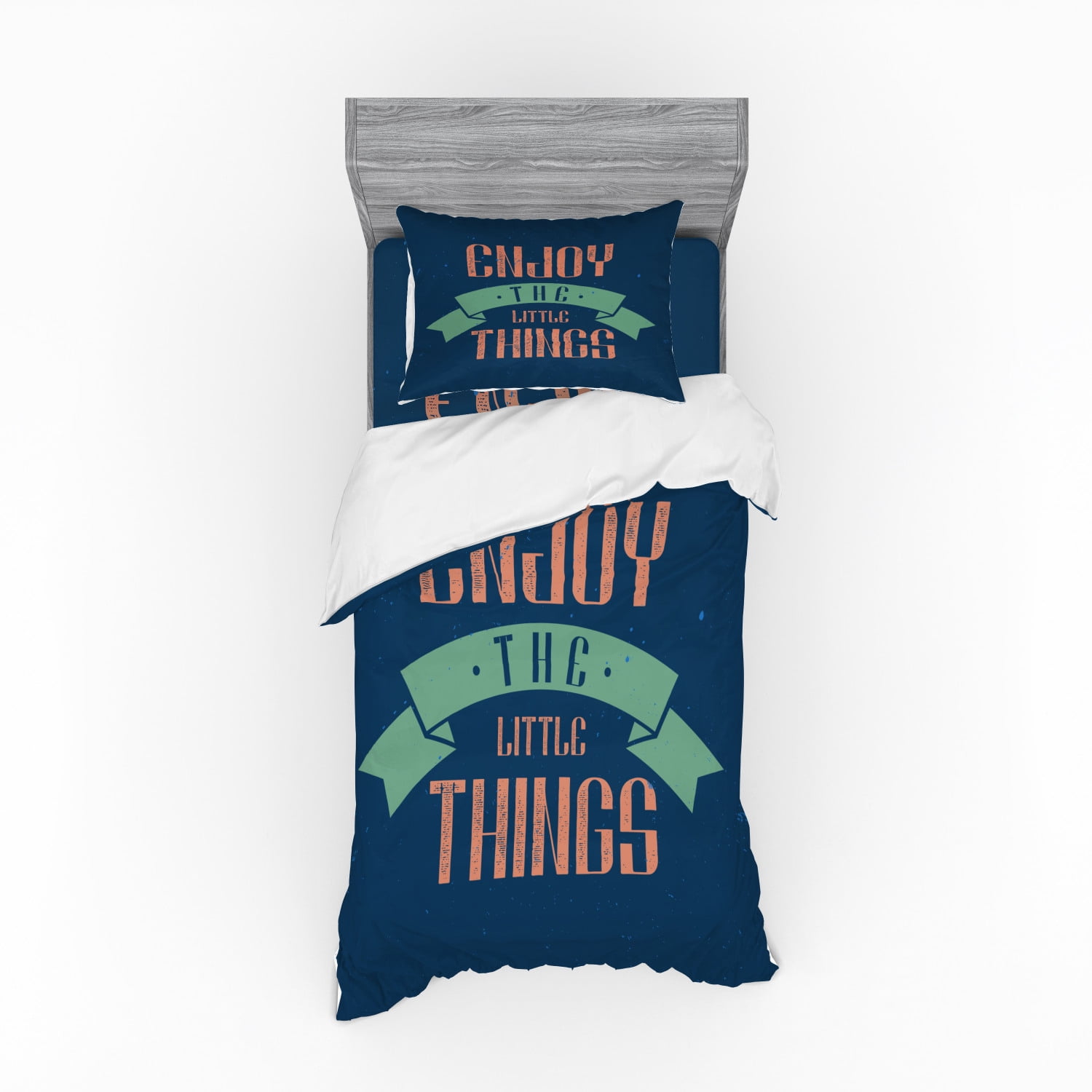 Enjoy the Little Things Duvet Cover Set, Grungy Inspirational Slogan ...