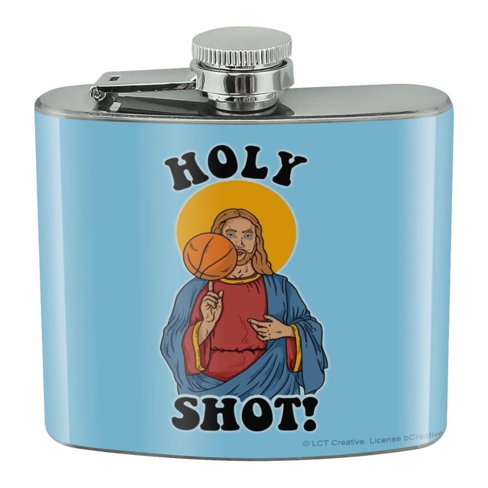 Holy Shot Basketball Jesus Funny Humor Stainless Steel 5oz Hip Drink ...